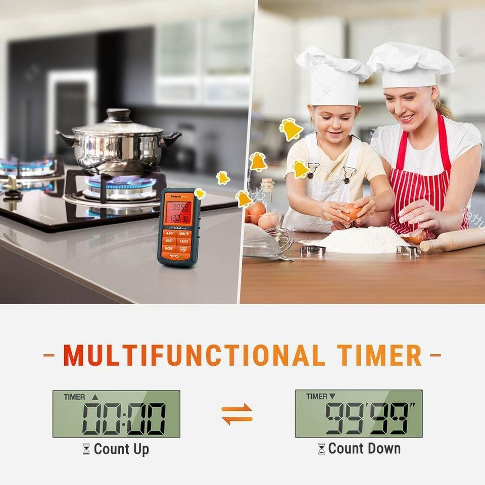 Remote Cooking Thermometer Digital BBQ Grill Oven Meat Wireless Smoker ...