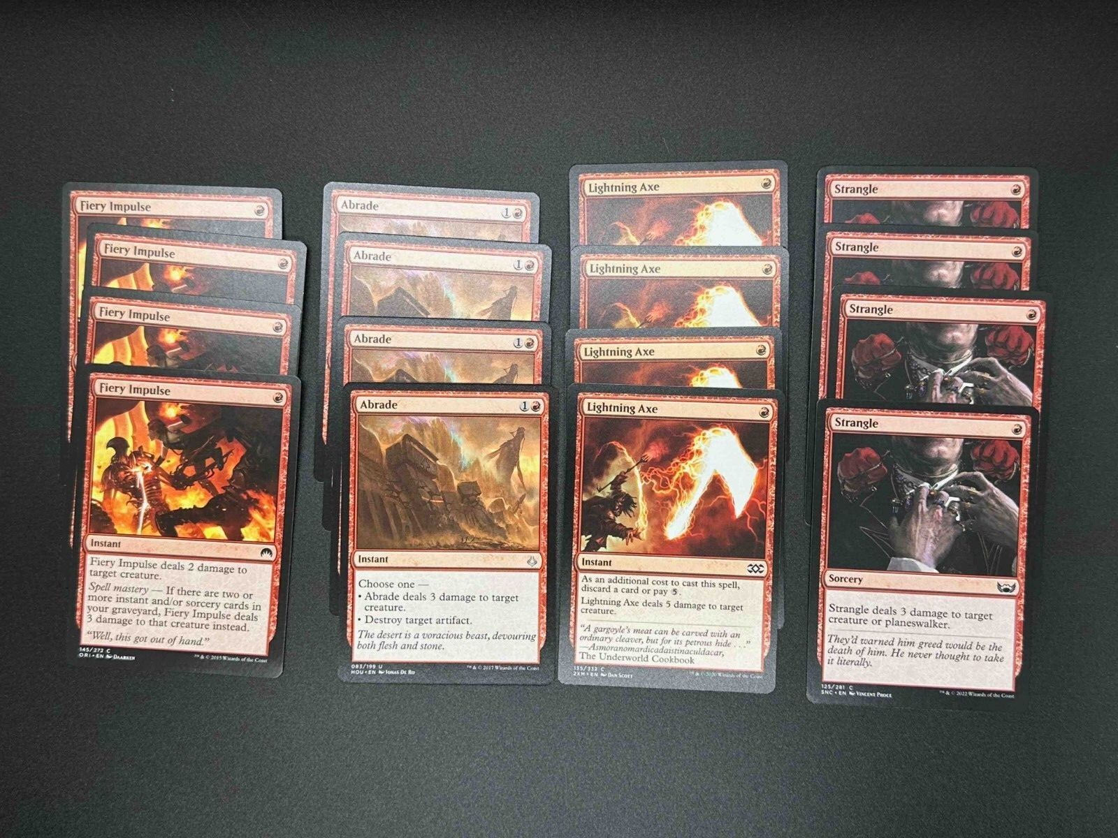 PLAYSETS MTG MAGIC THE GATHERING 4x Lightning Axe/Fiery Impulse/Abrade ...