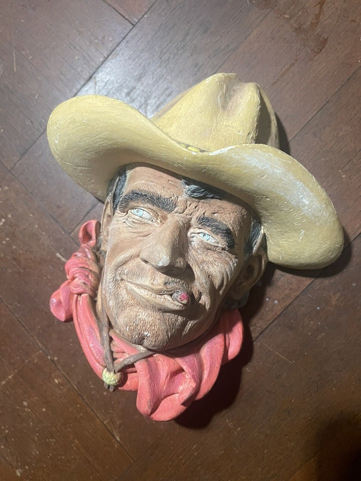 Vtg RARE Bossons Chalkware Head RAWHIDE Western Cowboy Congleton ...