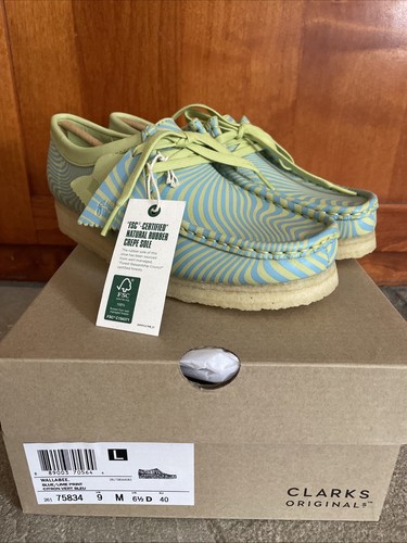 CLARKS ORIGINALS WOMEN Leather WALLABEE Shoes Blue Lime Print NWT NEW ...