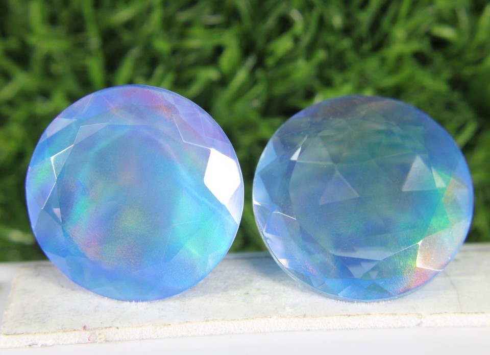 65 CT Round Cut Triple Fire Opal Blue Color Loose Gemstone Pair | eBay ...