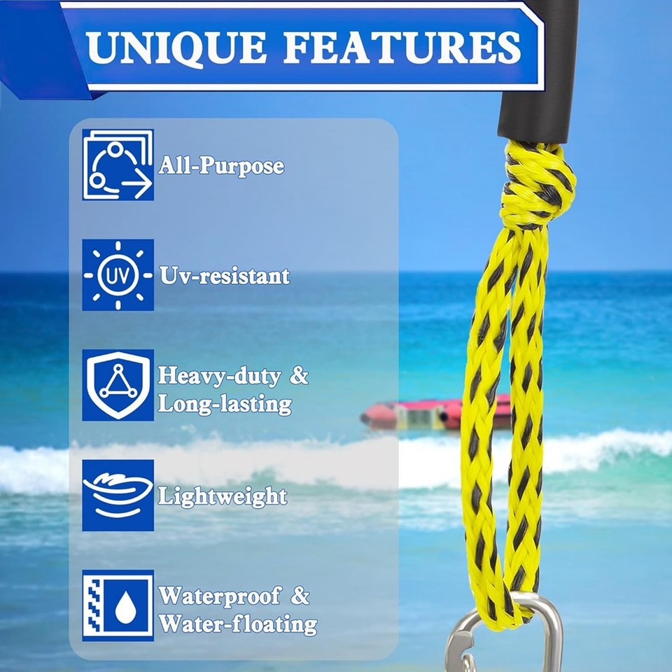 Boat Tow Rope , 60FT 3K 1-3 Riders Tube Boating Ropes Heavy Duty Ski ...