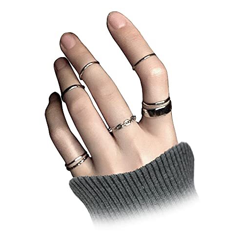 Gothic Knuckle Ring Set 7 Pcs Half Open Finger Ring Silver Punk ...