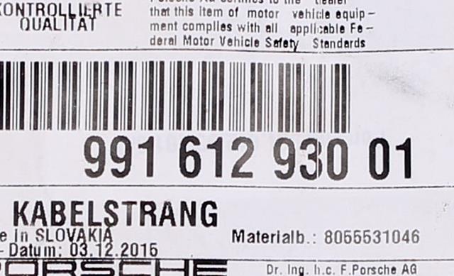 Porsche Cable Loom Kit Part Number - 991-612-930-01 | eBay