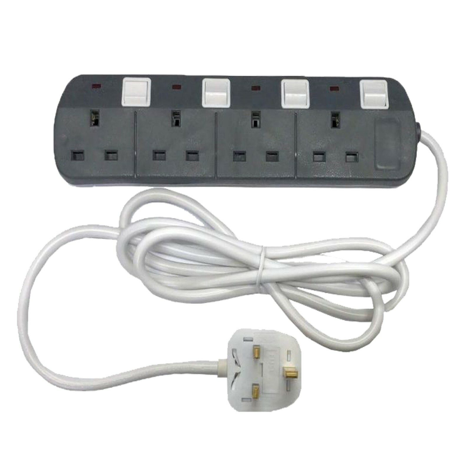 4 WAY - SWITCHED EXTENSION LEAD 2 METRE GREY 13 AMP U.K PLUG NEW | eBay 4 WAY - SWITCHED EXTENSION LEAD 2 METRE GREY 13 AMP U.K PLUG NEW | eBay