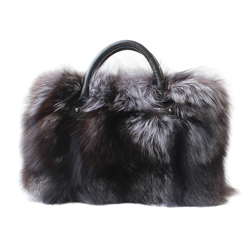Women Genuine Cowhide Extra Large Fox Fur Large Shoulder Handbag Full ...