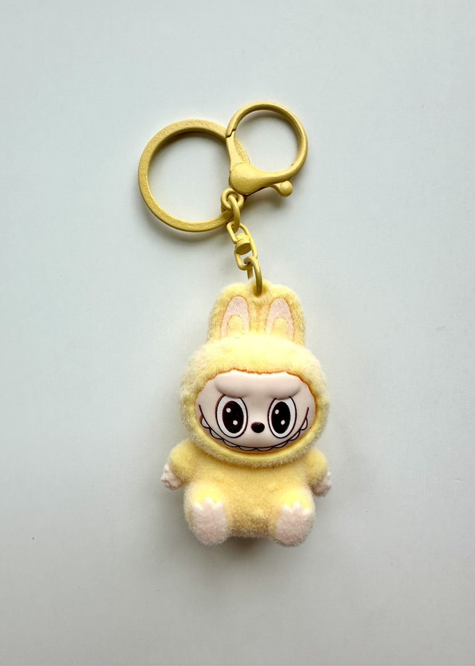 Sitting Labubu Doll Keychain Fluffy Bag Charm Car & Phone Ornament Gift ...