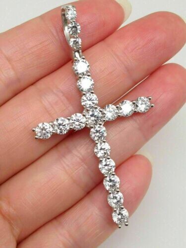 2Ct Round Cut Lab-Created Cross Necklace Pendant FreeChain 14K White ...