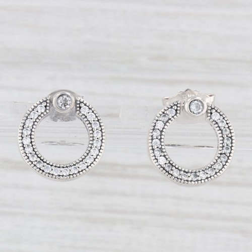 Pandora Pave & Logo Reversible Circle Stud Earrings Sterling Silver CZ ...