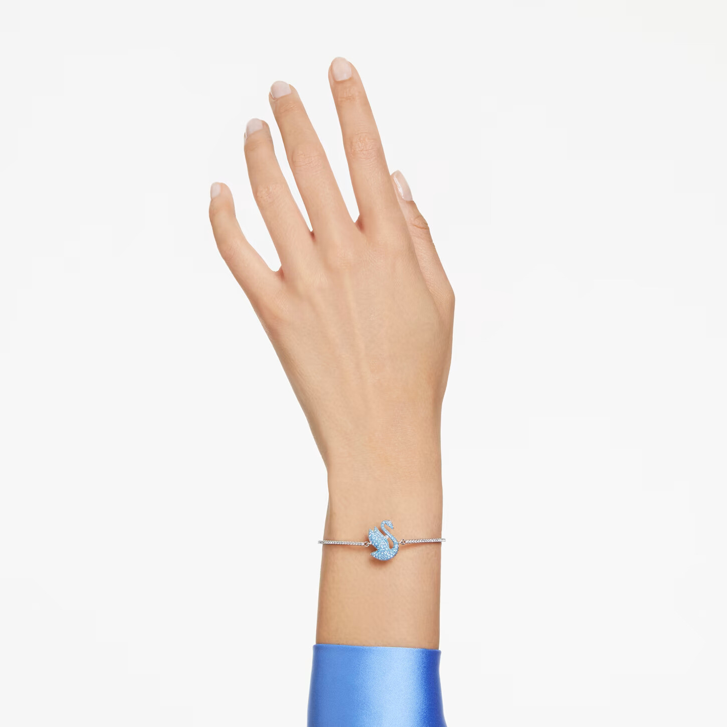 Swarovski Crystal Iconic Swan Bangle, Swan, Blue, Rhodium Plated ...