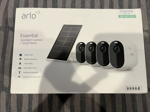 Arlo Essential Wireless Spotlight Security Cameras + Solar Panel 4 Pack ...