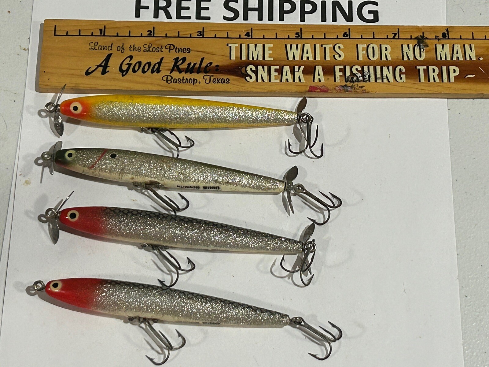 LOT OF 4 Vintage Heddon Wood Surface Cobra Fishing Lures TACKLE BOX ...