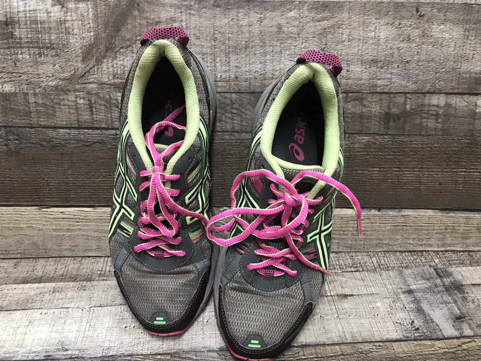 Asics Gel Venture 5 Gray Green Pink Running Shoes Size 8 Womens ...