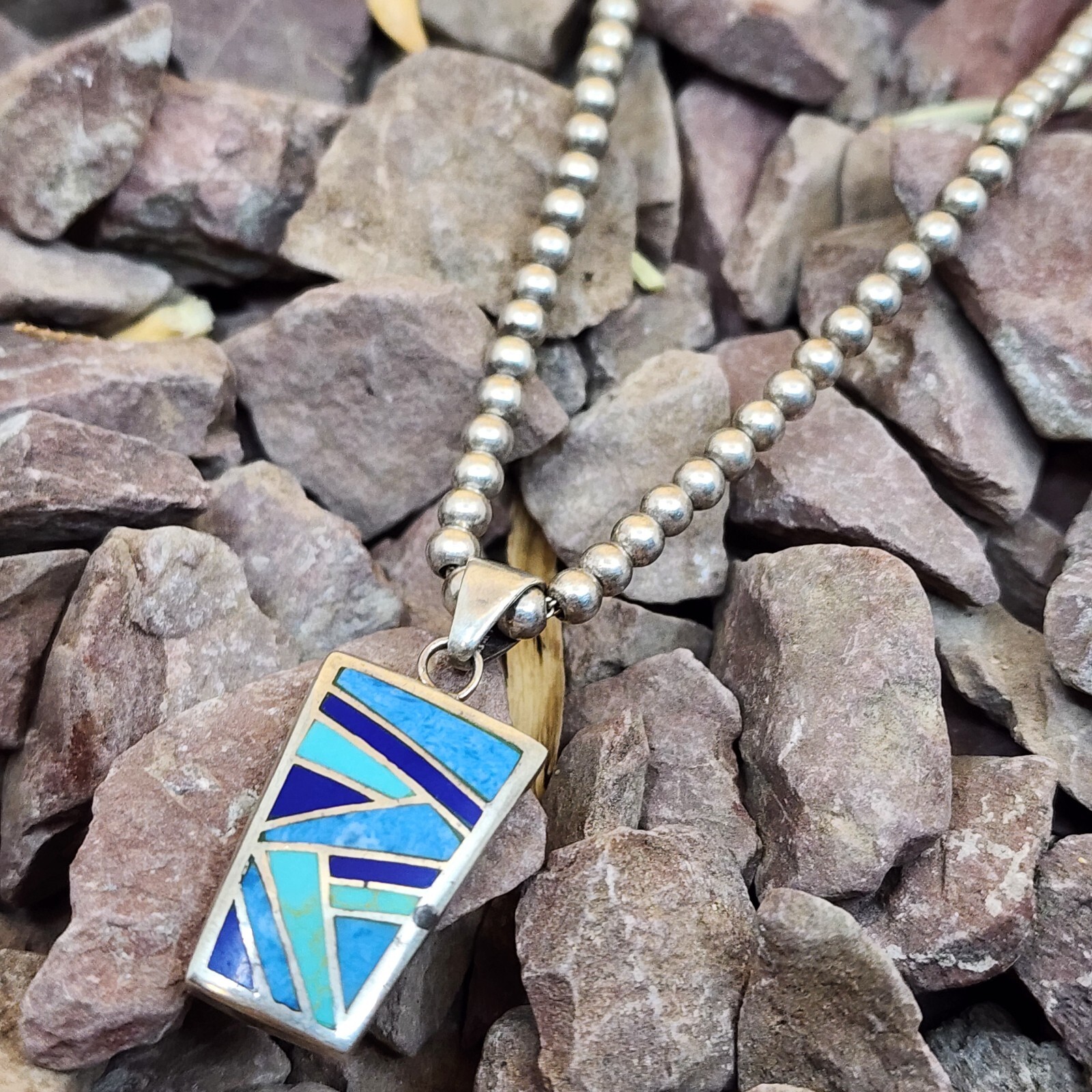 Navajo Silver Reversible Inlay & Pueblo Overlay Scene… - Gem