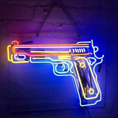 Gun Neon Lamp Light Sign 19x15 Nightlight Decor Glass Artwork Gift | eBay