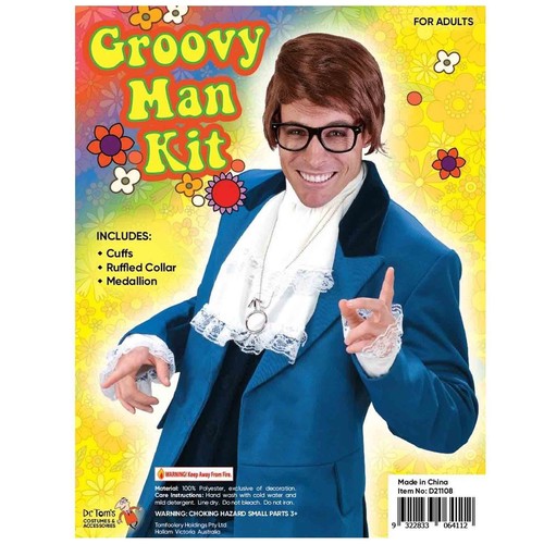 Austin Powers Groovy Man Kit Costume Accessories Cuffs Collar Male ...