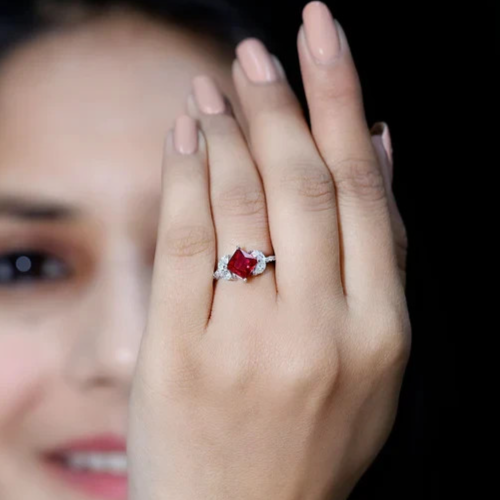 Simulated Red Ruby And White Moissanite Solid 950 Platinum Anniversary ...