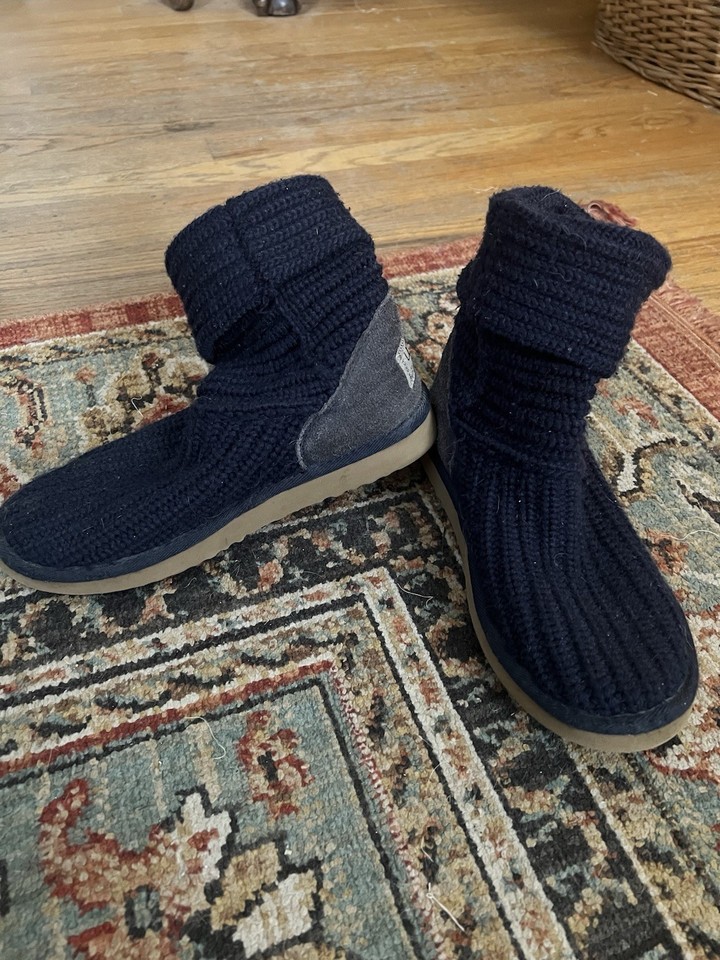 UGG Women's Classic Cardy Knit Boots Navy Blue, Size 8 | eBay