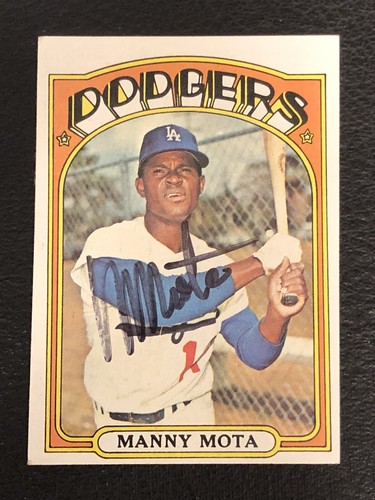 MANNY MOTA 1972 TOPPS SIGNED AUTOGRAPHED CARD #596 LOS ANGELES DODGERS ...