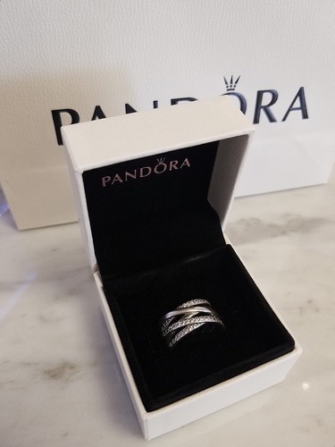 NEW Authentic Pandora 925 Ale Sparkle CZ Entwined Cocktail Large Ring ...