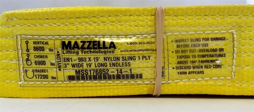 Mazzella EN1-903 x 19 Nylon Web Sling 1 Ply 3"Wx19"L, Endless, Yellow ...