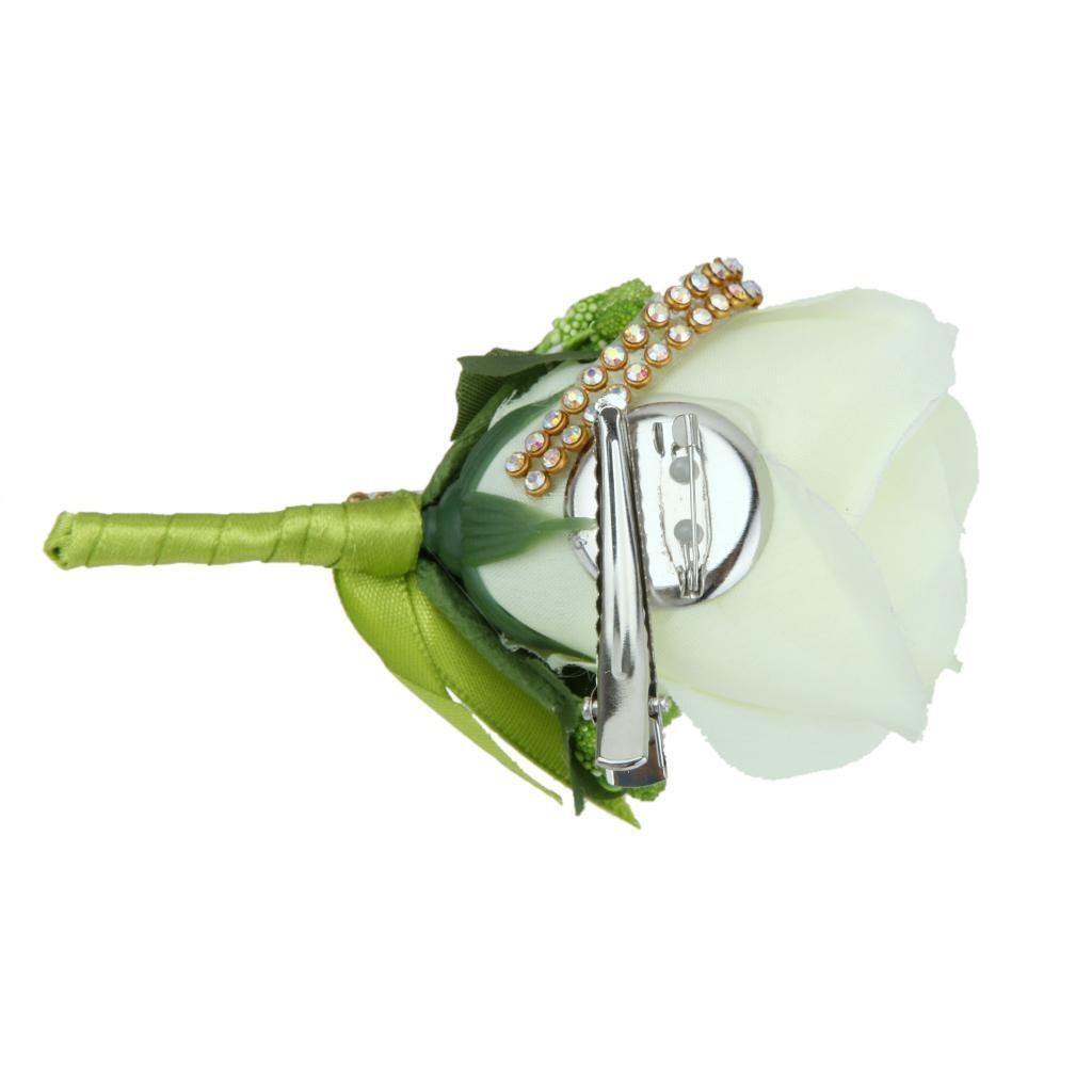 Wedding Bridal Groom Men Tuxedo Crystal Rose Brooch Pin Silk Flower ...