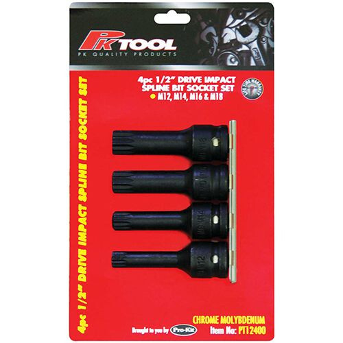 PT12400 - PkTool - 4pc 1/2” Cr-Mo 76mm IMPACT SPLINE BITS SOCKET SET ...