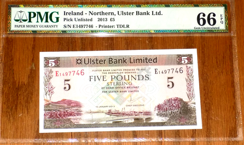 IRELAND NORTHERN ULSTER BANK LTD. 2013 5 POUNDS PMG 66 EPQ GEM UNC Note ...