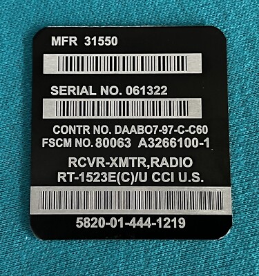 Military Data Plate Radio RT-1523E SINCGARS US Army USMC | eBay