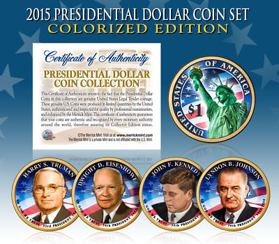 2015 Presidential $1 Dollar COLORIZED President 4-Coin Complete Set w ...