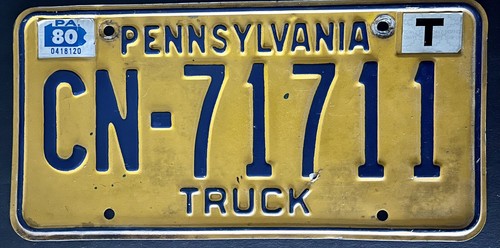 Vintage Pennsylvania License Plate ~ TRUCK ~ Yellow Black Embossed CN ...