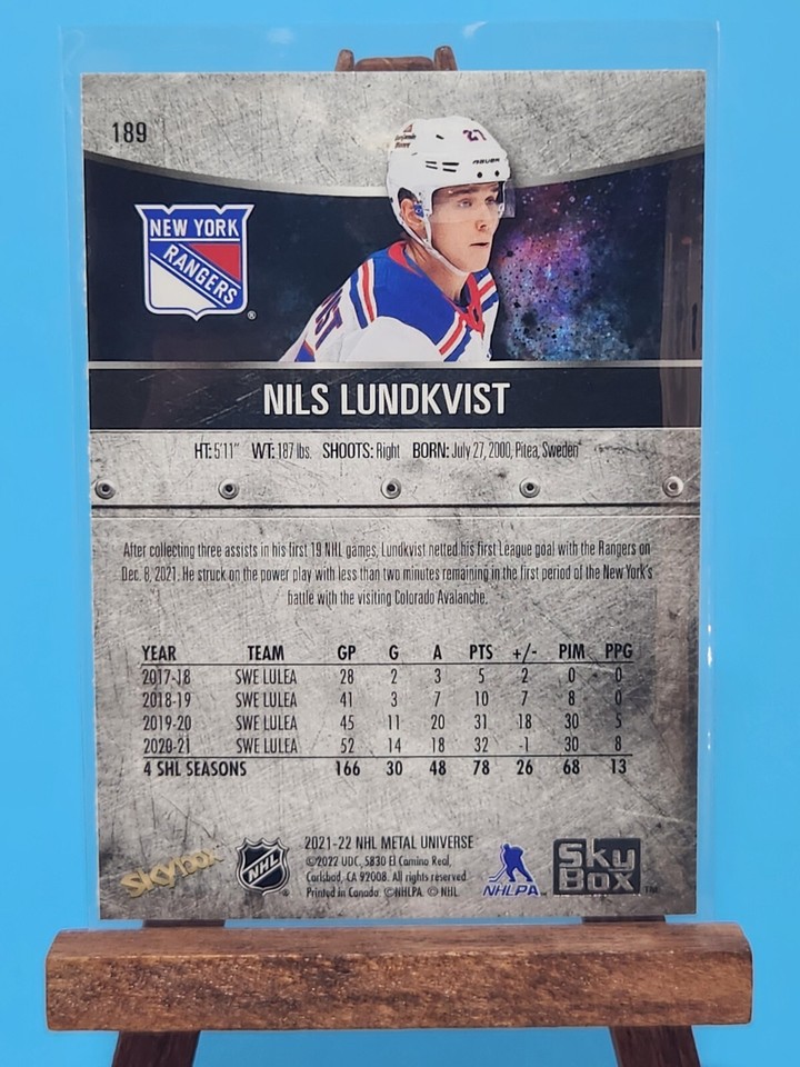 2021-22 Skybox Metal Universe Blue Spectrum Nils Lundkvist Rookie RC ...