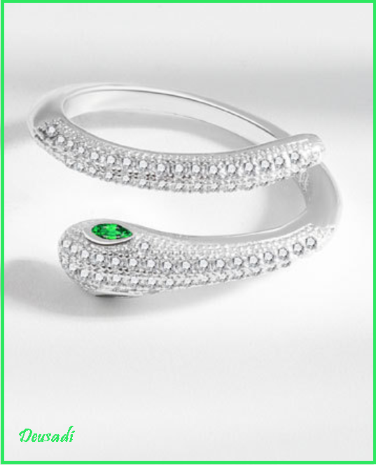 Snake Shaped Ring With Emerald And White Crystal "Resizable" | eBay UK