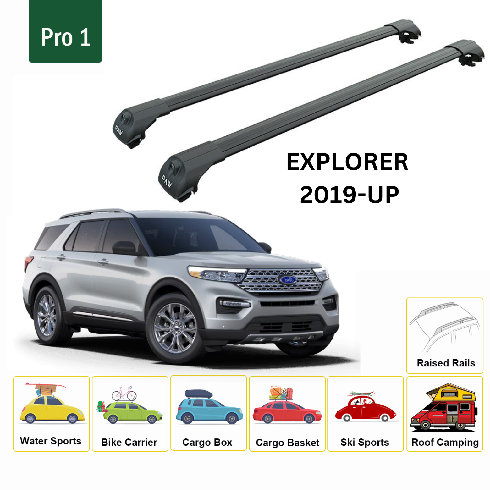 For Ford Explorer U625 2020-2025 Roof Rack Cross Bars Raised Rail Alu ...