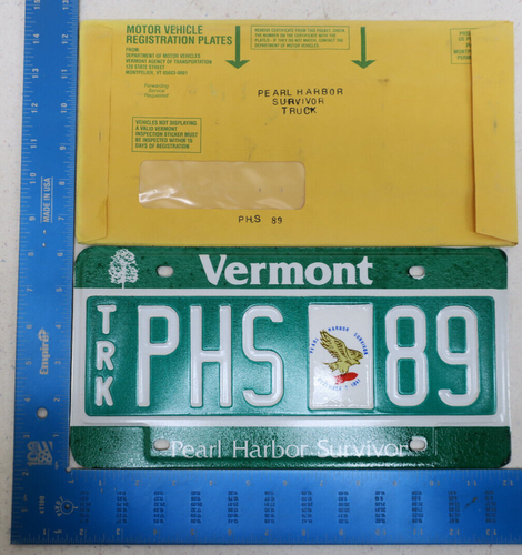 Vermont License Plate Pearl Harbor Survivor Military Truck Extremely ...