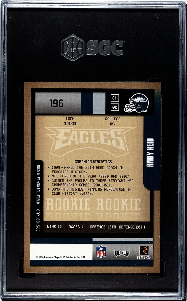 2004 Playoff Contenders ANDY REID Philadelphia Eagles SGC 7 NM SGC 10 ...