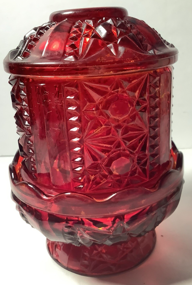 Vtg.Indiana Glass Ruby Red Flashed Glass Stars&Bars 6.5"Fairy Lamp ...
