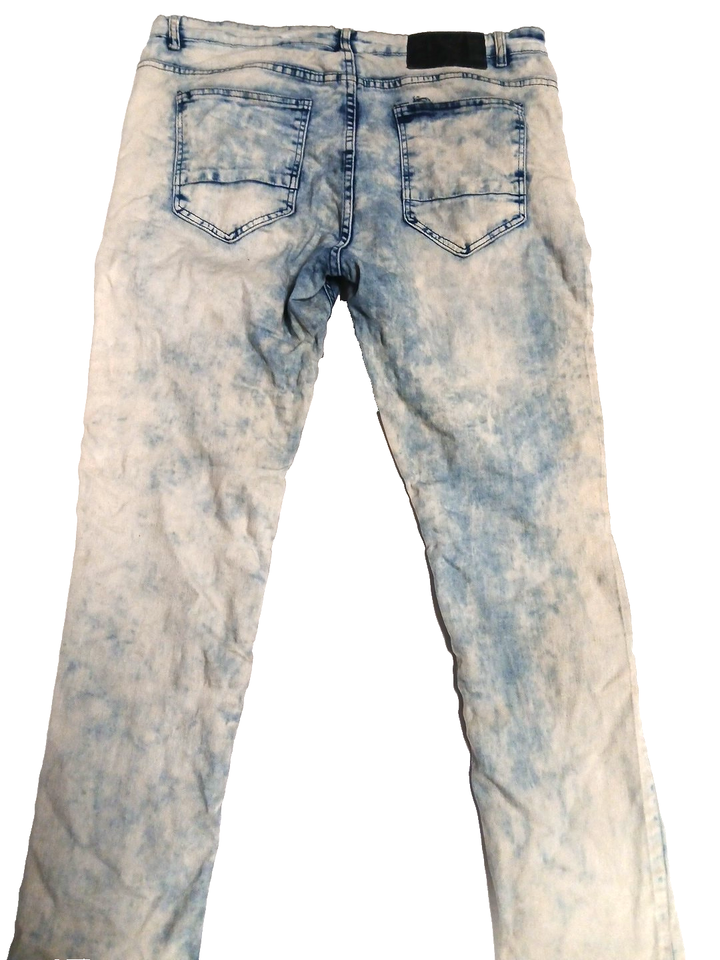 Rok Handcrafted Denim Moto Zipper Jeans Acid Wash Blue 38 X 32 | eBay