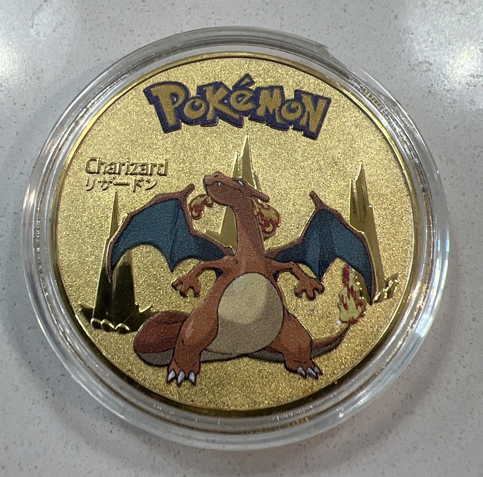 🔥 Charizard Pokemon TCG Anime Collectable Commemorative Gold Medal Coin ...