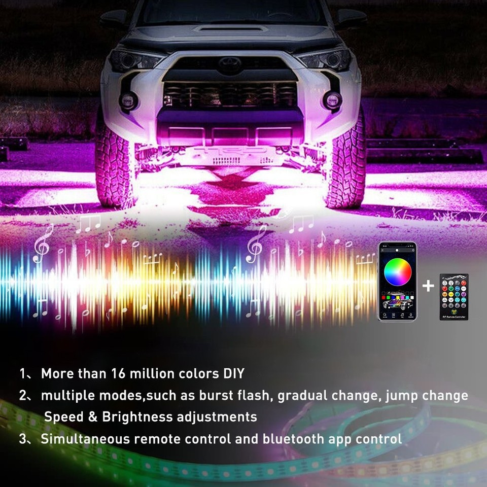 RGB/White Car Strip LED Tube Underglow System Underbody Neon Light Kit ...
