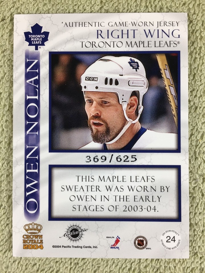 2004-05 Pacific Crown Royale OWEN NOLAN Game Jersey #d/625 Maple Leafs ...