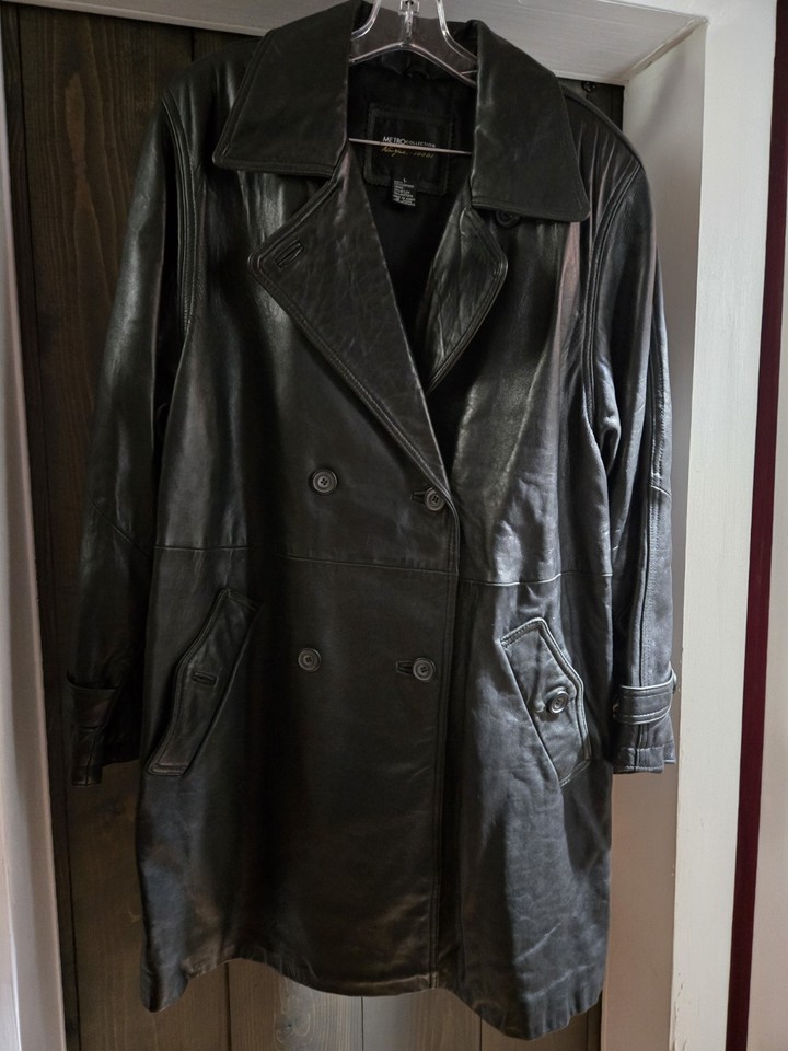 Metro Collection Size L leather Coat trench | eBay