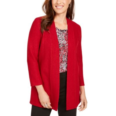 KASPER NEW Women's Wool Blend Textured Open-front Cardigan Sweater Top ...