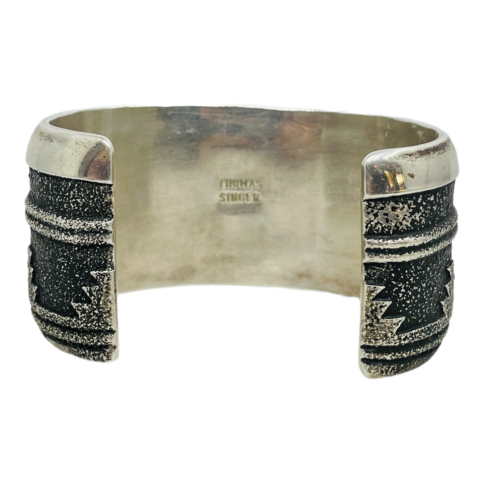 Thomas Singer Navajo Sterling Silver Tufa Cast Geometric Pattern Cuff ...