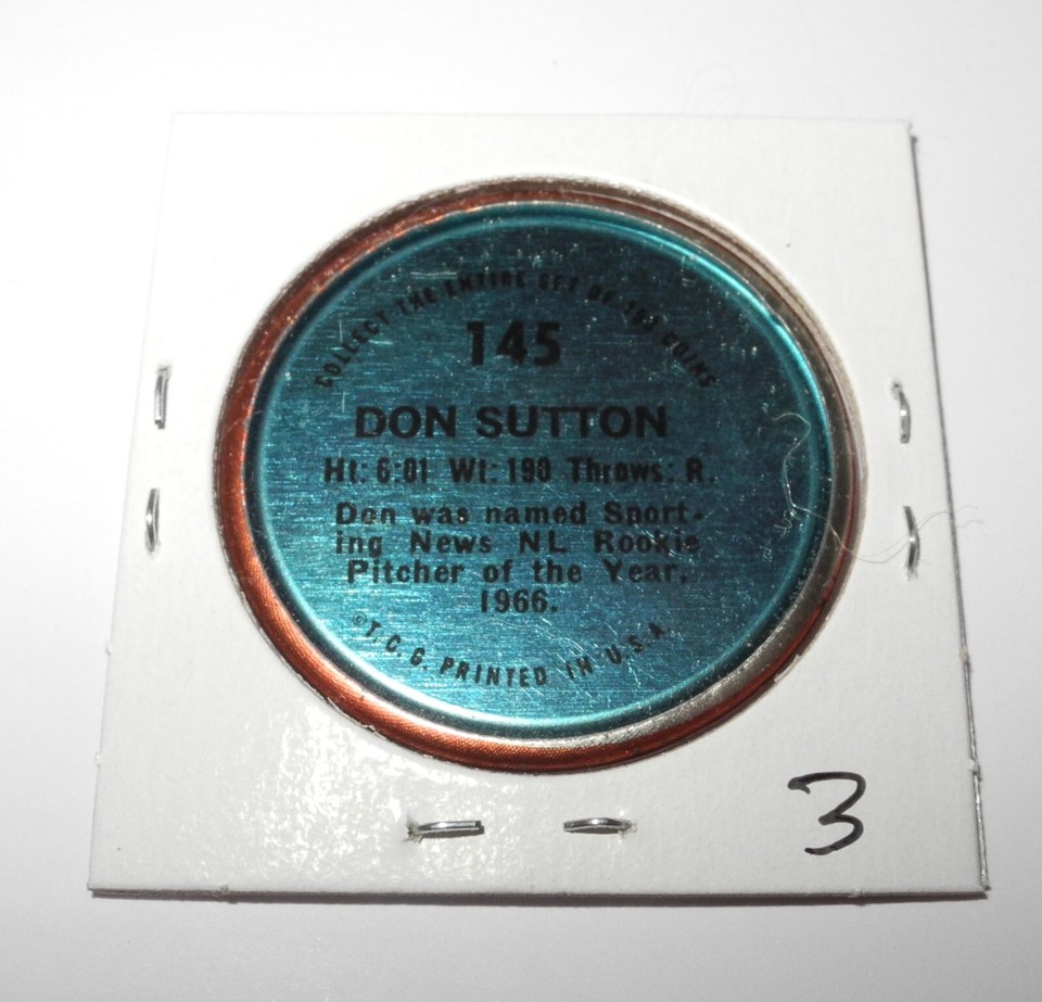 1971 Topps Baseball Coin Pin #145 Don Sutton Los Angeles Dodgers NEAR ...