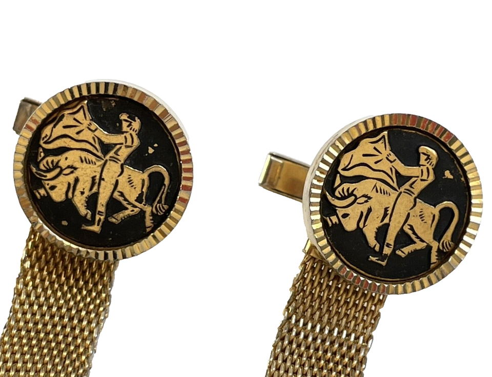 Vintage mesh cufflinks wrap around Spanish bull fight matador design ...