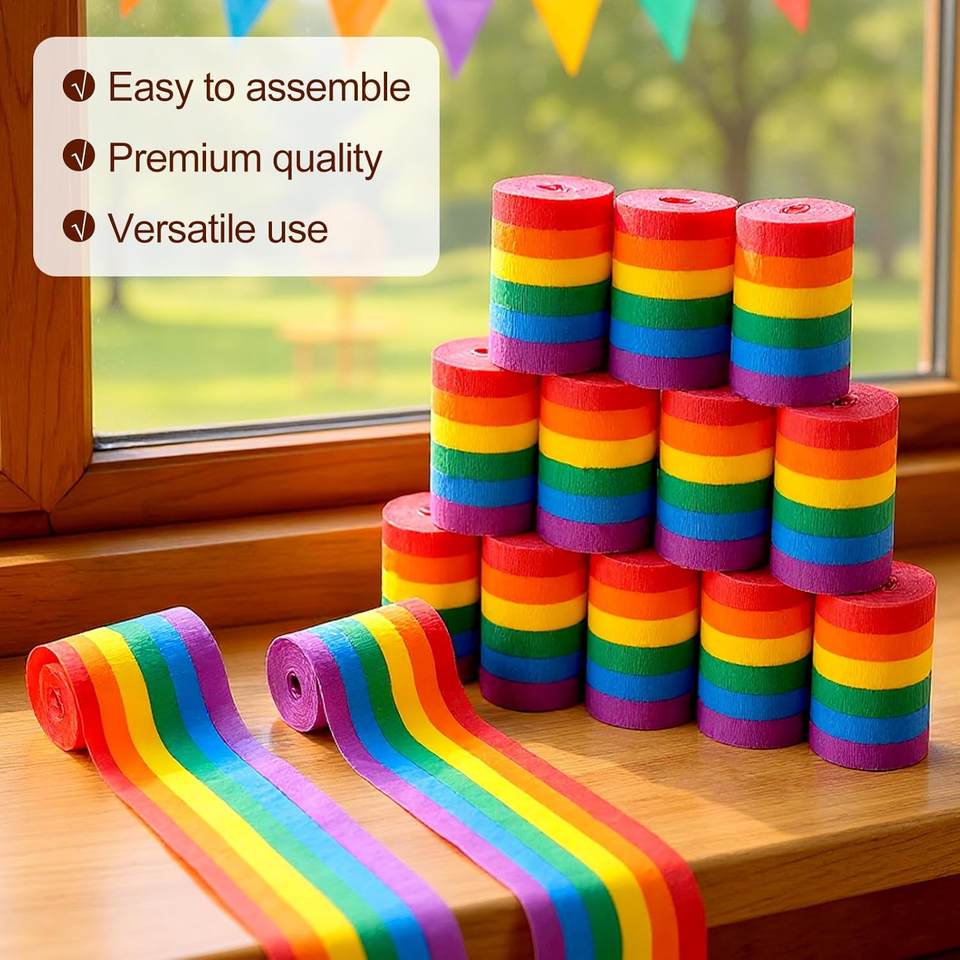 12 Rolls Rainbow Streamers Crepe Paper 394 Ft Streamers Party ...