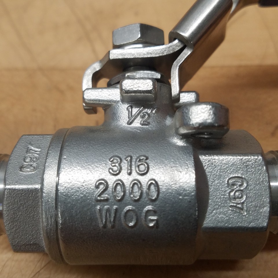 TechLine C97 1/2" Ball Valve, 2000 WOG, Locking Handle, 316 Stainless ...