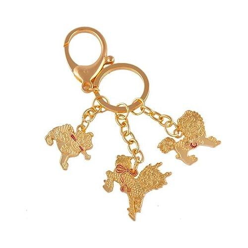 Feng Shui Three Celestial Guardians w/ Sword, Lasso, Hook Gold Key Ring ...
