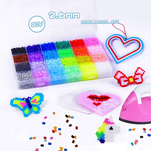 24 Colors Fuse Beads Kit Perler Beads Iron Beads for Crafts Kids Adults ...